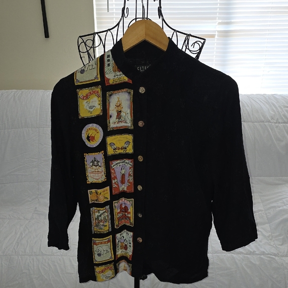 Citron | Tops | Citron Black 34 Sleeves Button Up Blouse W Asian ...